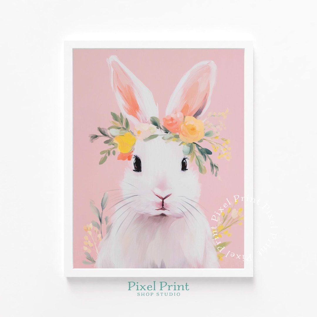 Spring Printable White Rabbit Portrait - Cute Nursery Wall Art ...