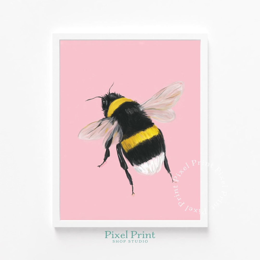 Cute Bumblebee Painting on Pink - Playful Nursery Wall Art, Pastel ...