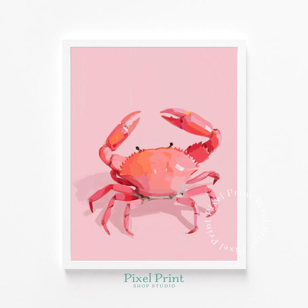 Cute Pink Crab Printable - Playful Coastal Wall Art for Kids, Pastel ...