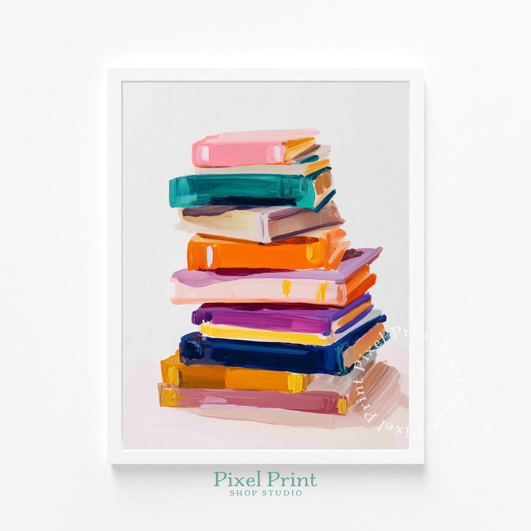 Printable Stack of Books Wall Art - Bright, Playful Modern Acrylic ...