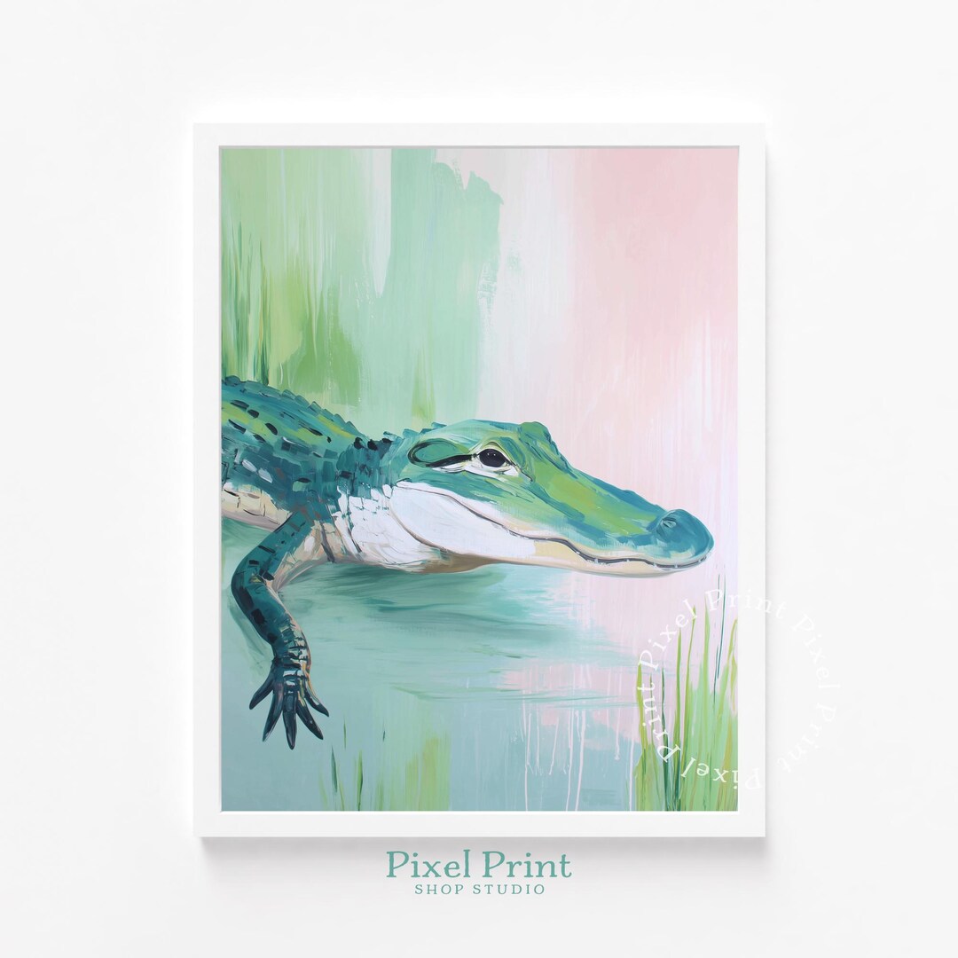 Bayou Alligator in Mint and Blush - Moody Pastel Printable Wall Art ...