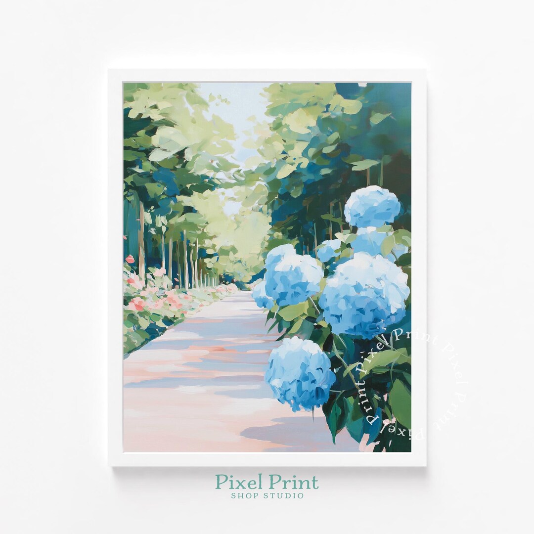 Cottagecore Summer Garden Path Painting - Printable Wall Art, Blue ...