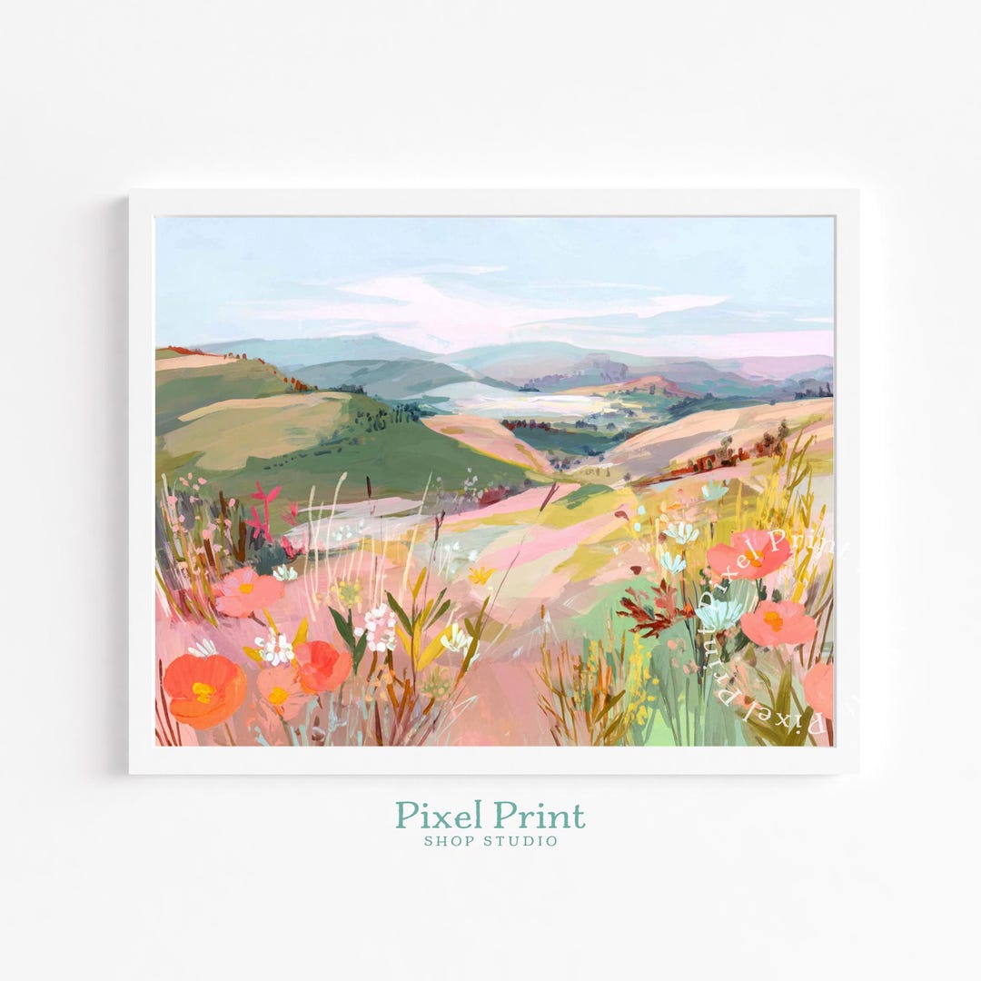 Cottagecore Summer Countryside Landscape - Pastoral Gouache Painting ...