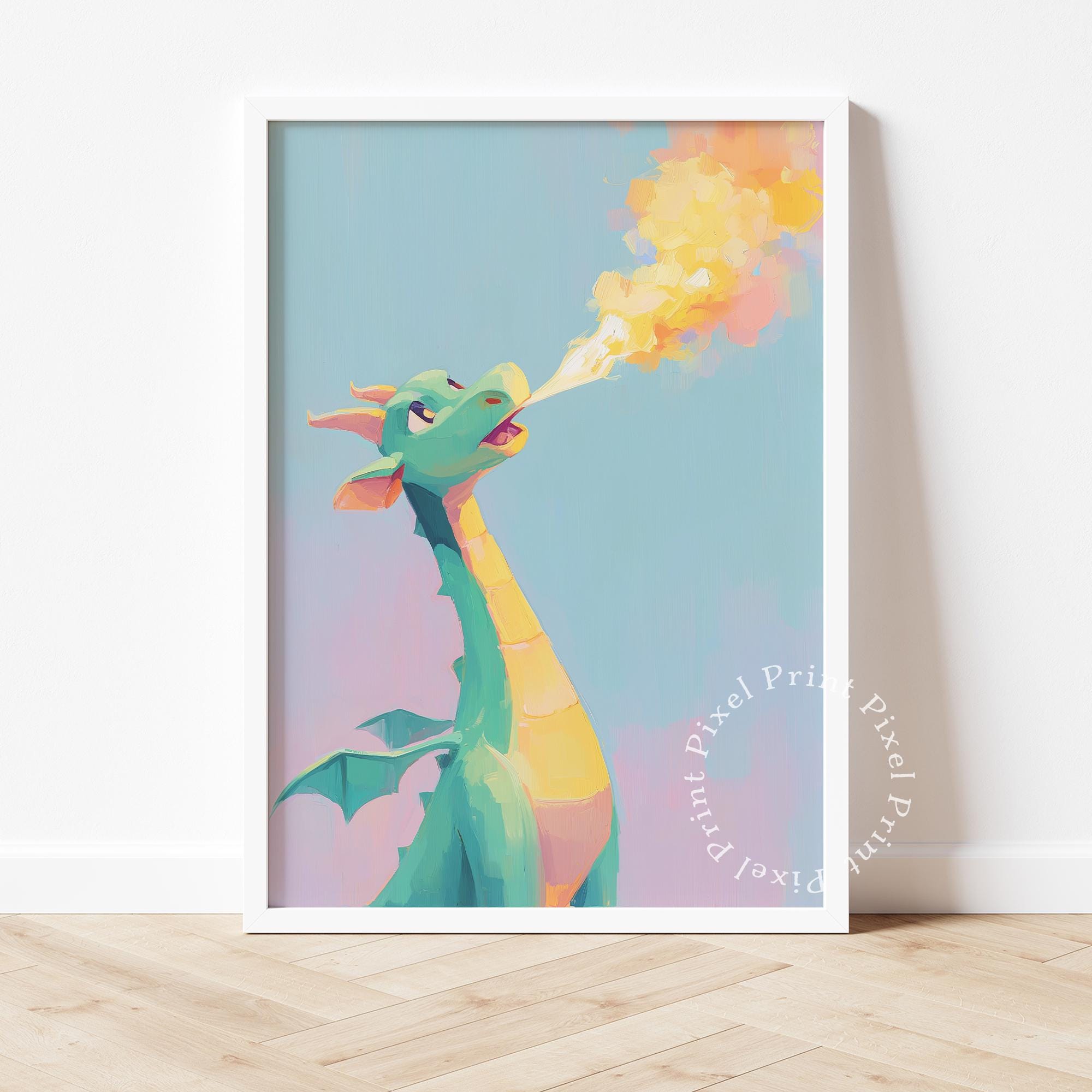 Printable Cute Dragon Art - Friendly Pastel Nursery Decor, Playful Kids ...