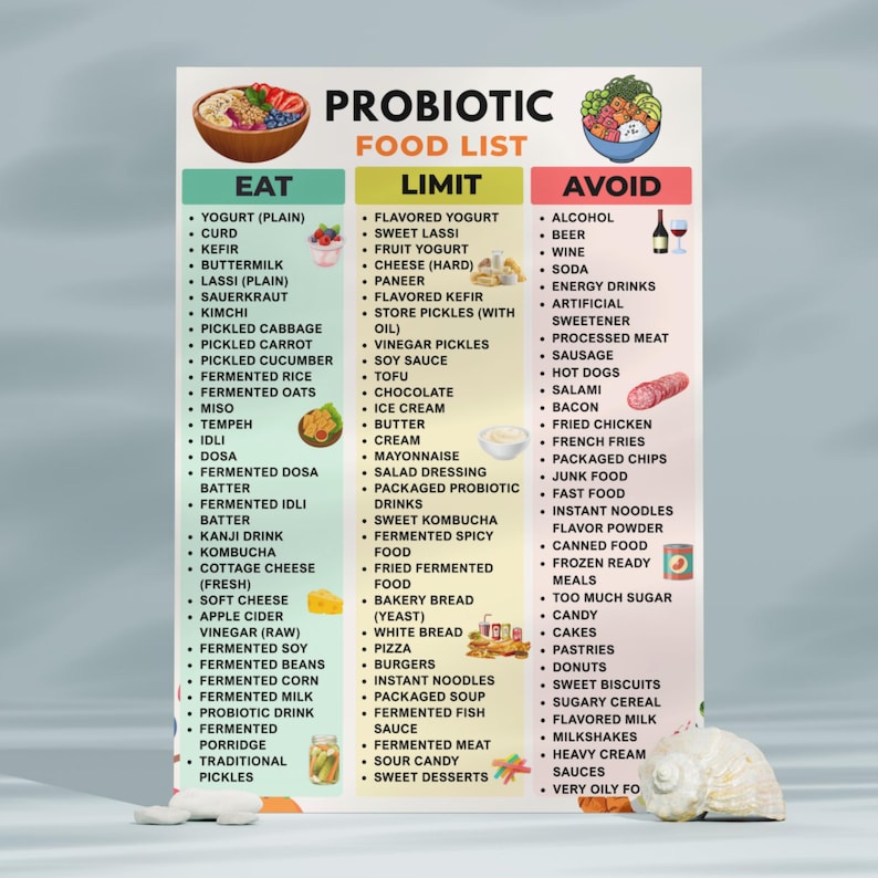 Probiotic Food List Printable | Probiotic Diet Chart & Fermented Foods ...
