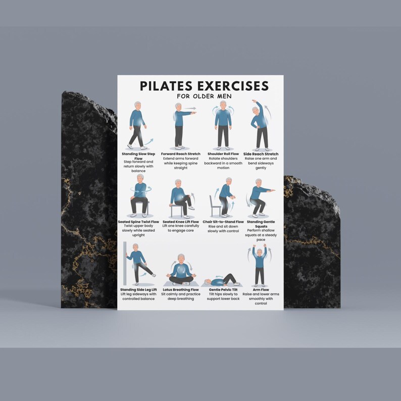 Pilates Exercises for Older Men Printable, Senior Men Workout Routine ...