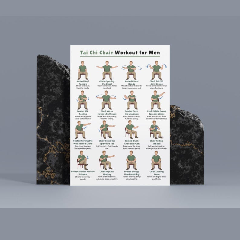 Tai Chi Chair Workouts for Men Printable, Tai Chi Chair Exercise Chart ...