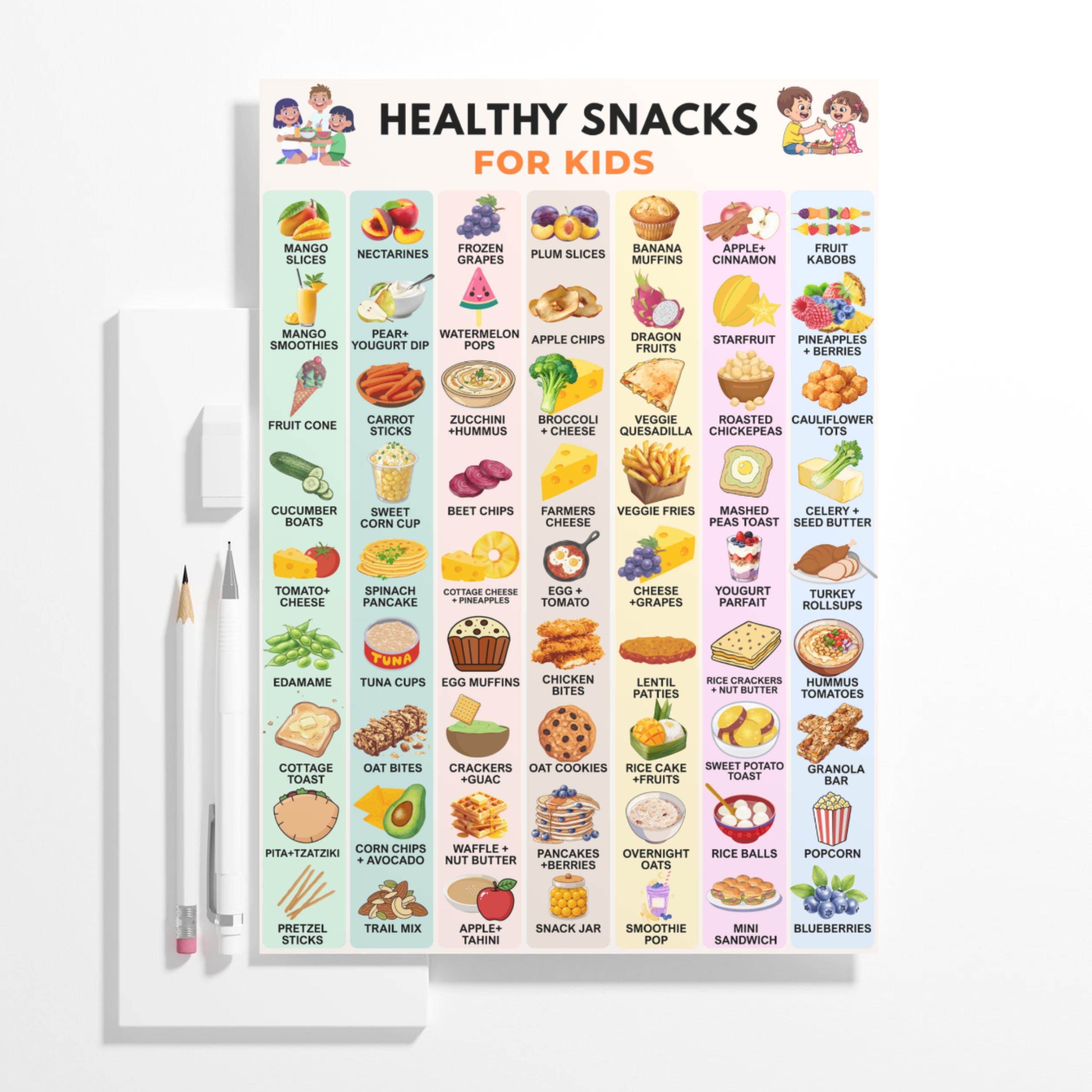Healthy Snacks for Kids Printable PDF | School Lunch & Toddler Snack ...