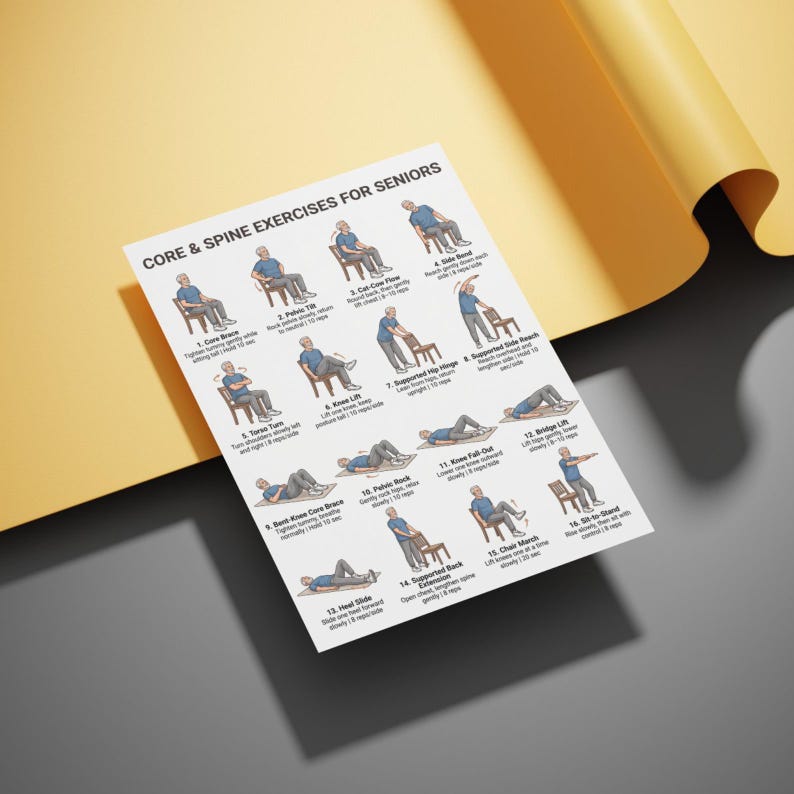 Core & Spine Exercises for Seniors Printable PDF — 16 Gentle Core ...