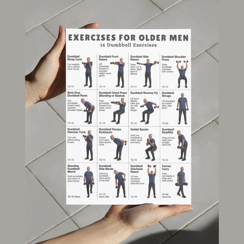 Exercises for Older Men Printable – 16 Dumbbell Exercises, Standing ...