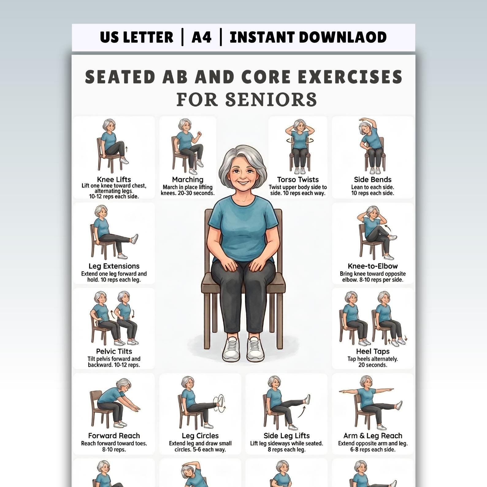 Seated Ab and Core Exercises for Seniors | Gentle Fitness Routine for ...