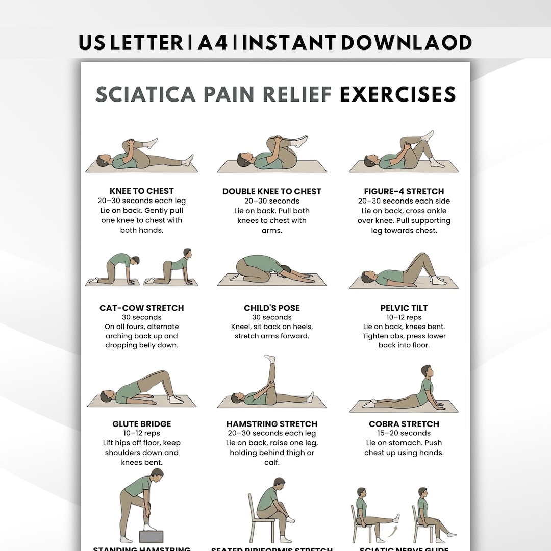 Sciatica Pain Relief Exercises Printable PDF , Sciatic Nerve Mobility ...