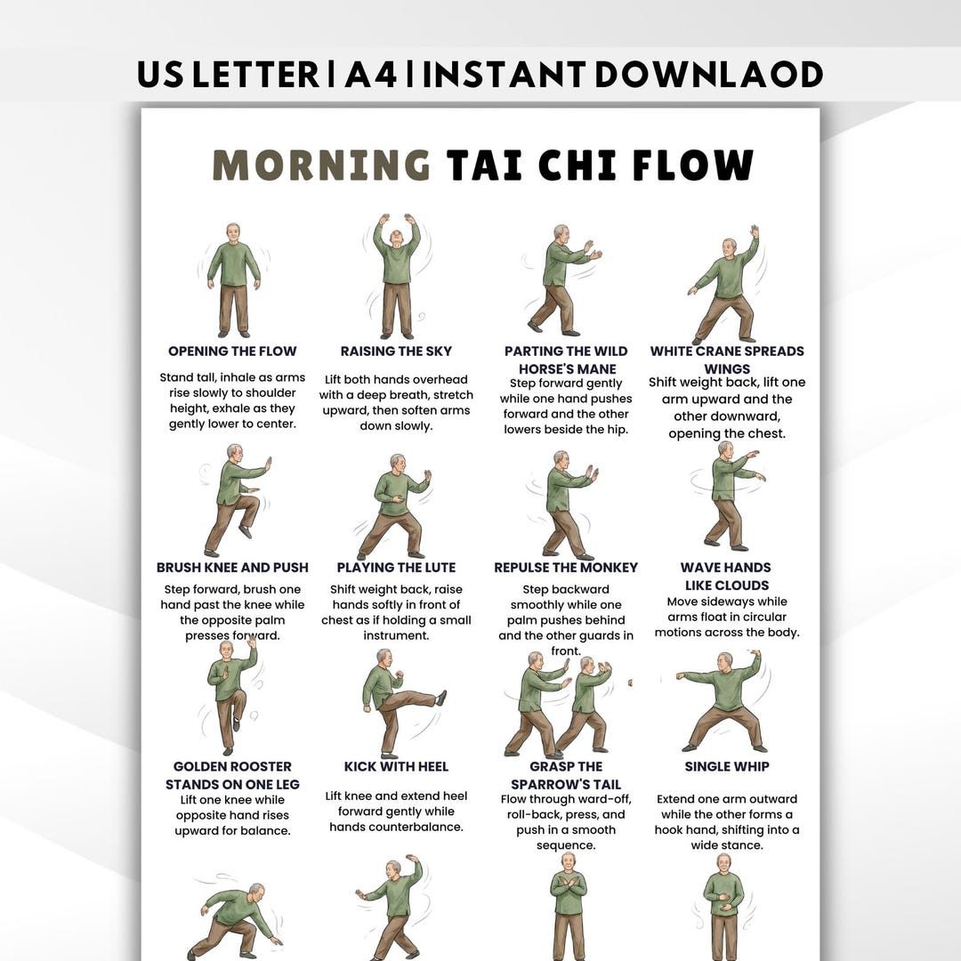 Tai Chi Morning Routine Printable PDF Poster, Balance Training ...