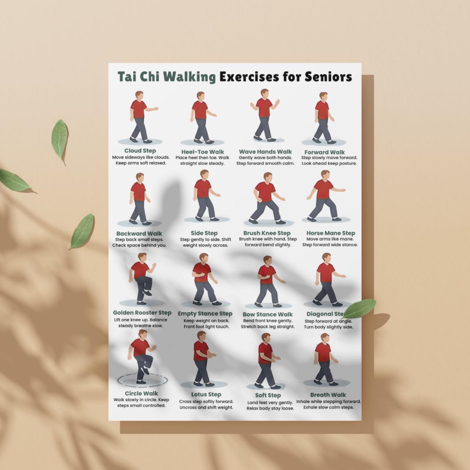 Printable Tai Chi Walking for Seniors, Tai Chi Walking Chart, Tai Chi ...