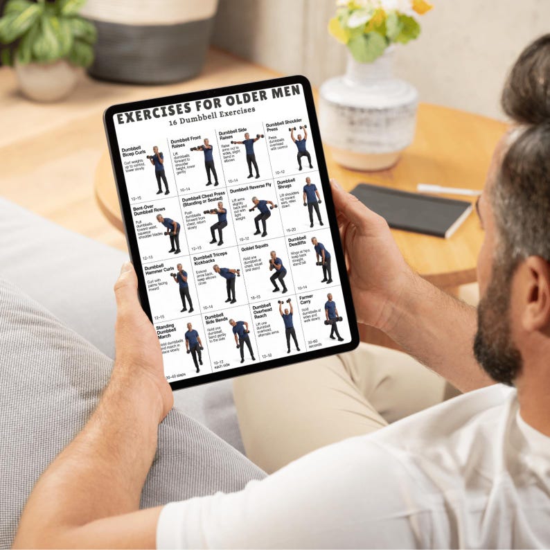 Exercises for Older Men Printable – 16 Dumbbell Exercises, Standing ...