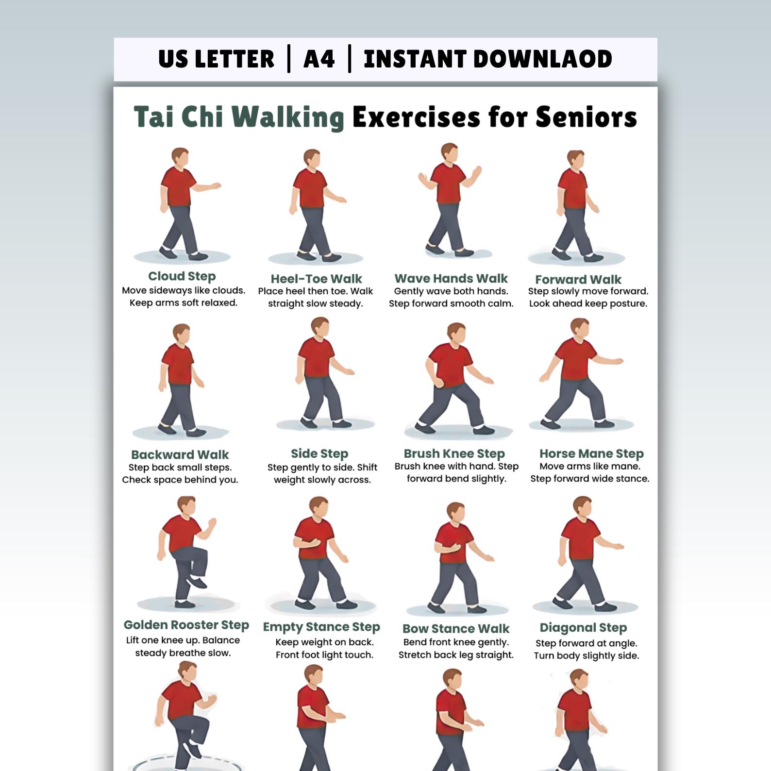 Printable Tai Chi Walking for Seniors, Tai Chi Walking Chart, Tai Chi ...