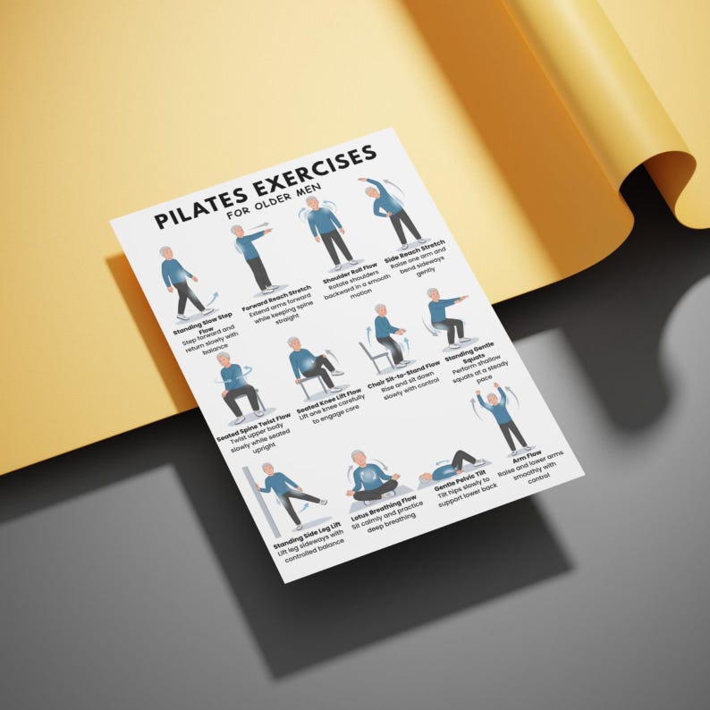 Pilates Exercises for Older Men Printable, Senior Men Workout Routine ...