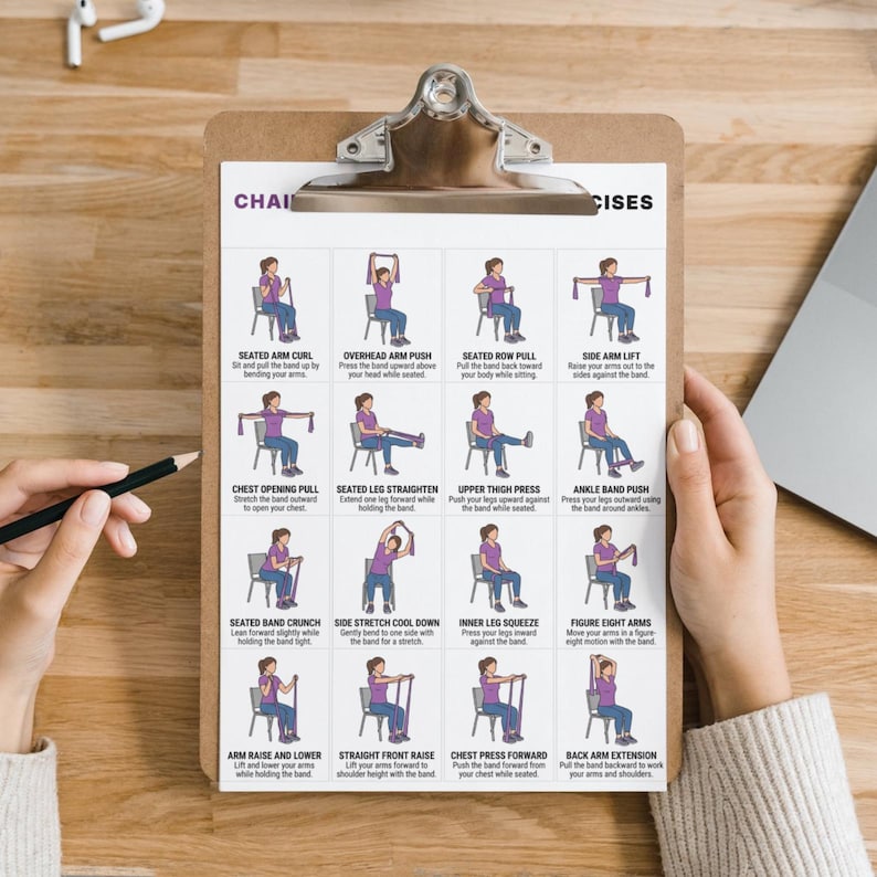 Chair Resistance Band Exercises Printable | Seated Chair Workout Chart ...