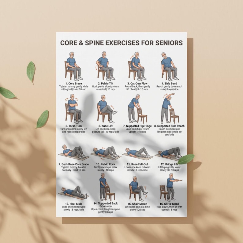 Core & Spine Exercises for Seniors Printable PDF — 16 Gentle Core ...