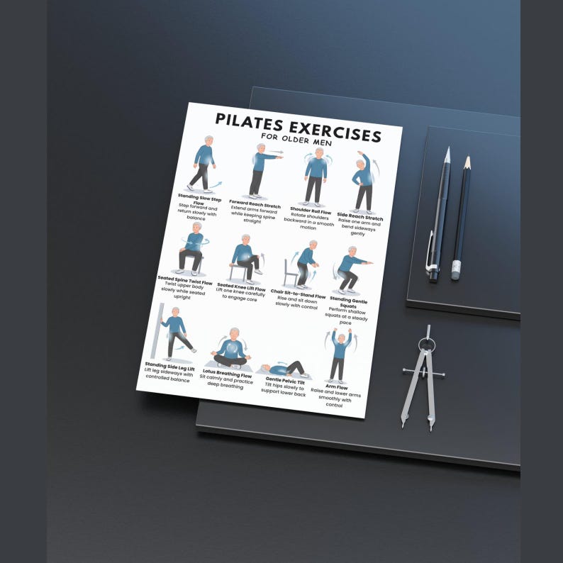Pilates Exercises for Older Men Printable, Senior Men Workout Routine ...
