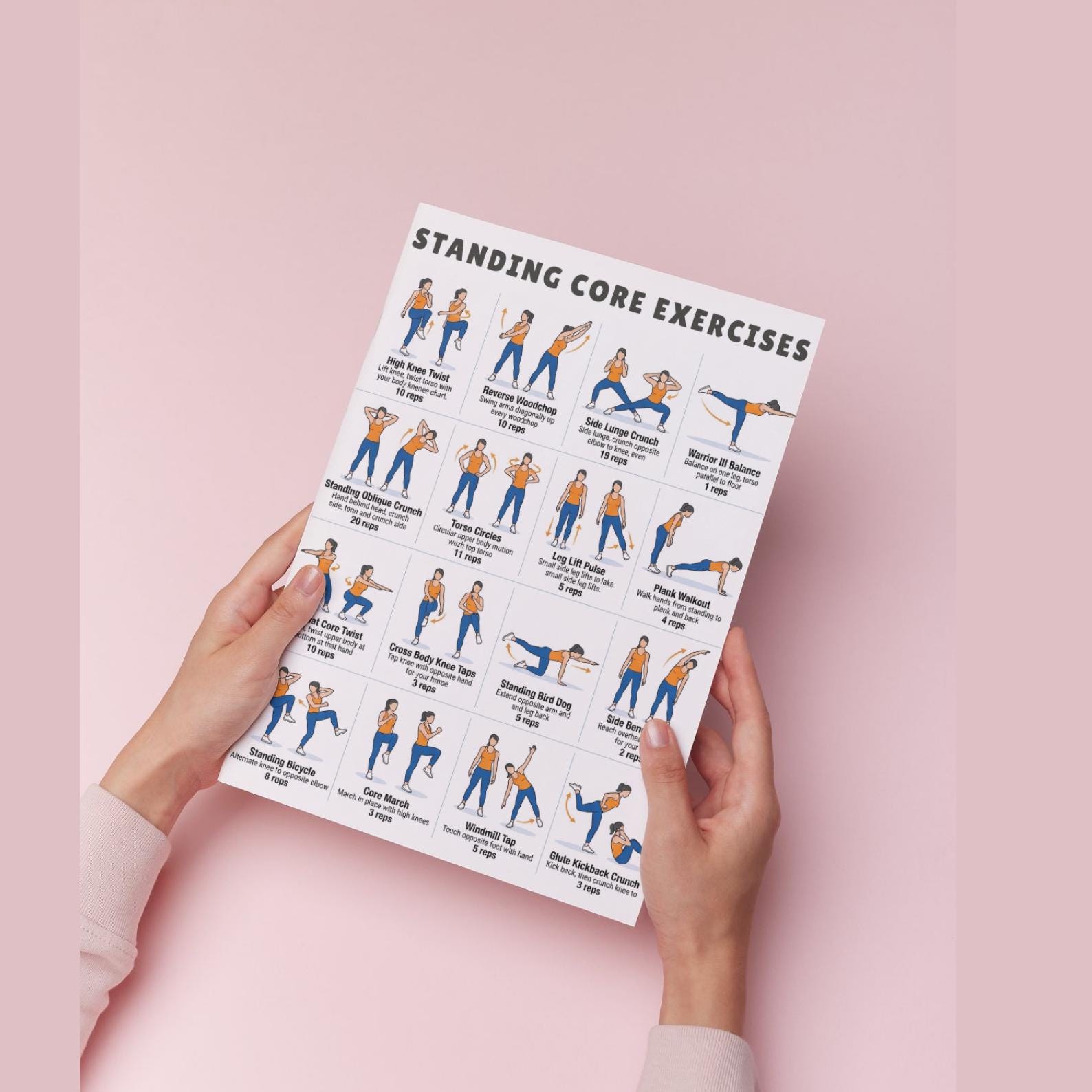 Standing Core Exercises Chart | Gentle Standing Ab and Oblique Workout ...