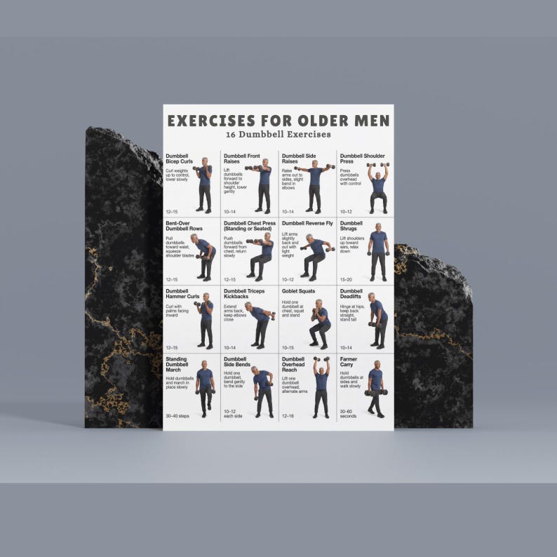 Exercises for Older Men Printable – 16 Dumbbell Exercises, Standing ...