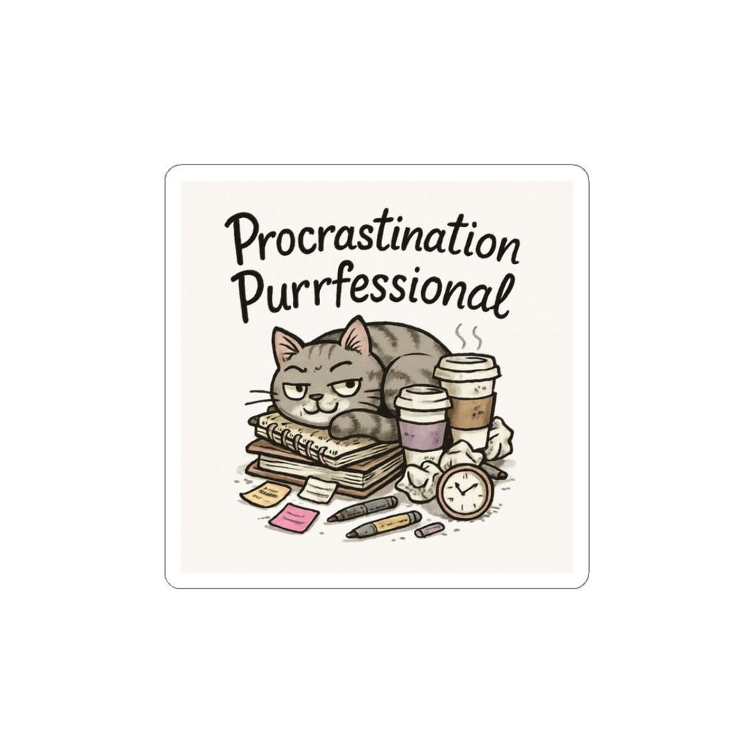 Procrastination Purrfessional Kiss-cut Sticker | Cat, Coffee, Desk - Etsy