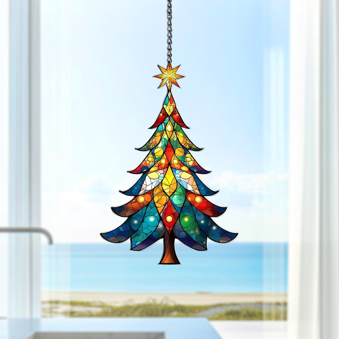 Acrylic Suncatcher Christmas Tree Window Hanging Holiday Decor ...