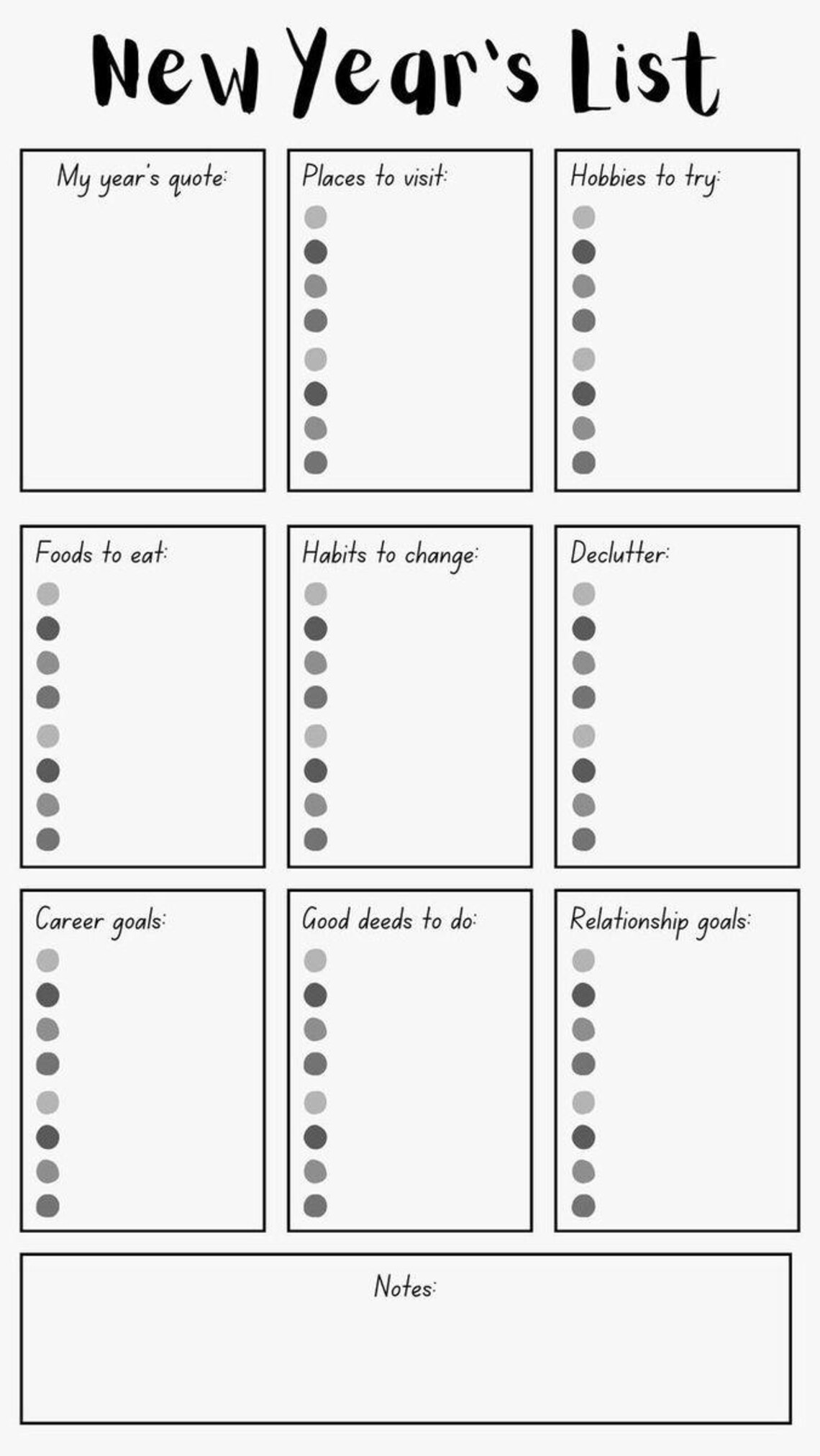 New Year Goals Planner Printable | New Year’s List Worksheet | Yearly ...