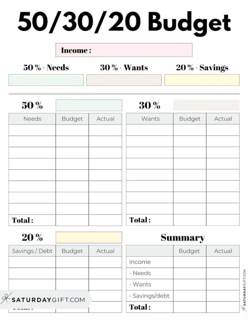 50/30/20 Budget Planner Printable | Monthly Budget Tracker | Personal ...