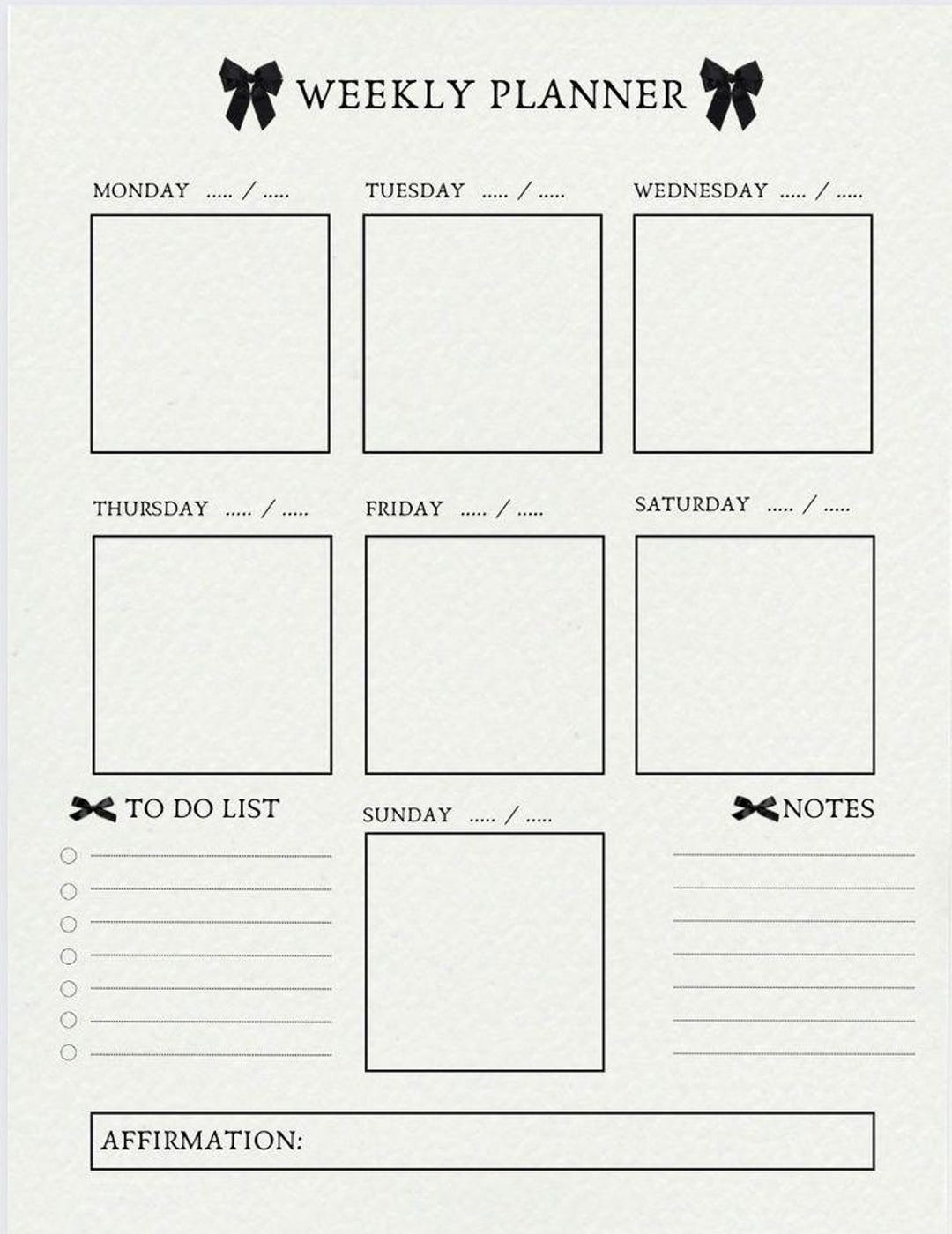 Minimalist Weekly Planner Printable | to Do List, Notes (digital ...