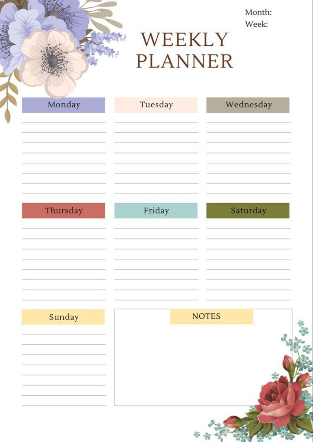 Floral Weekly Planner Printable | Minimalist Pastel Weekly Schedule ...