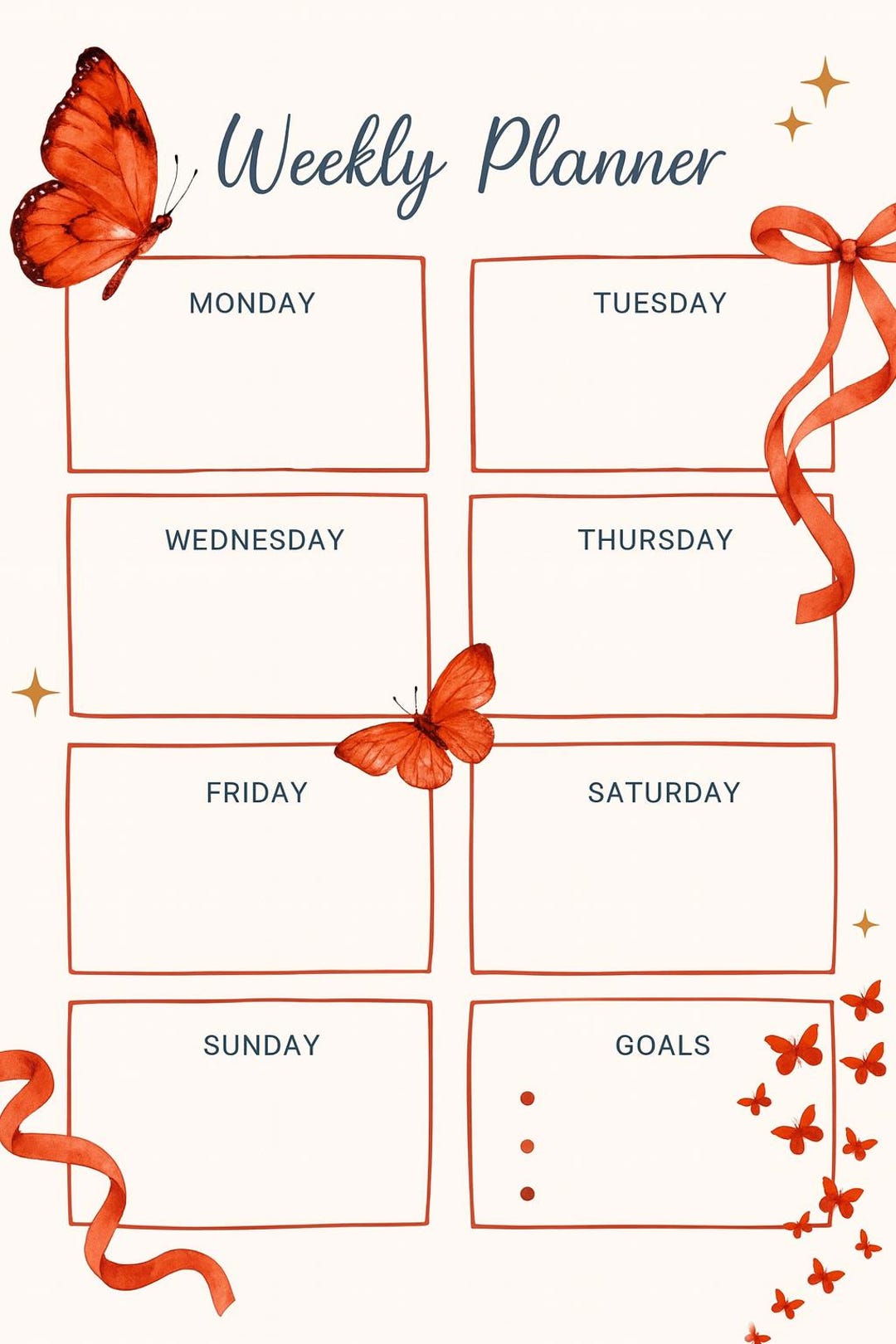 Orange Butterfly Weekly Planner |printable Weekly Schedule |minimalist ...