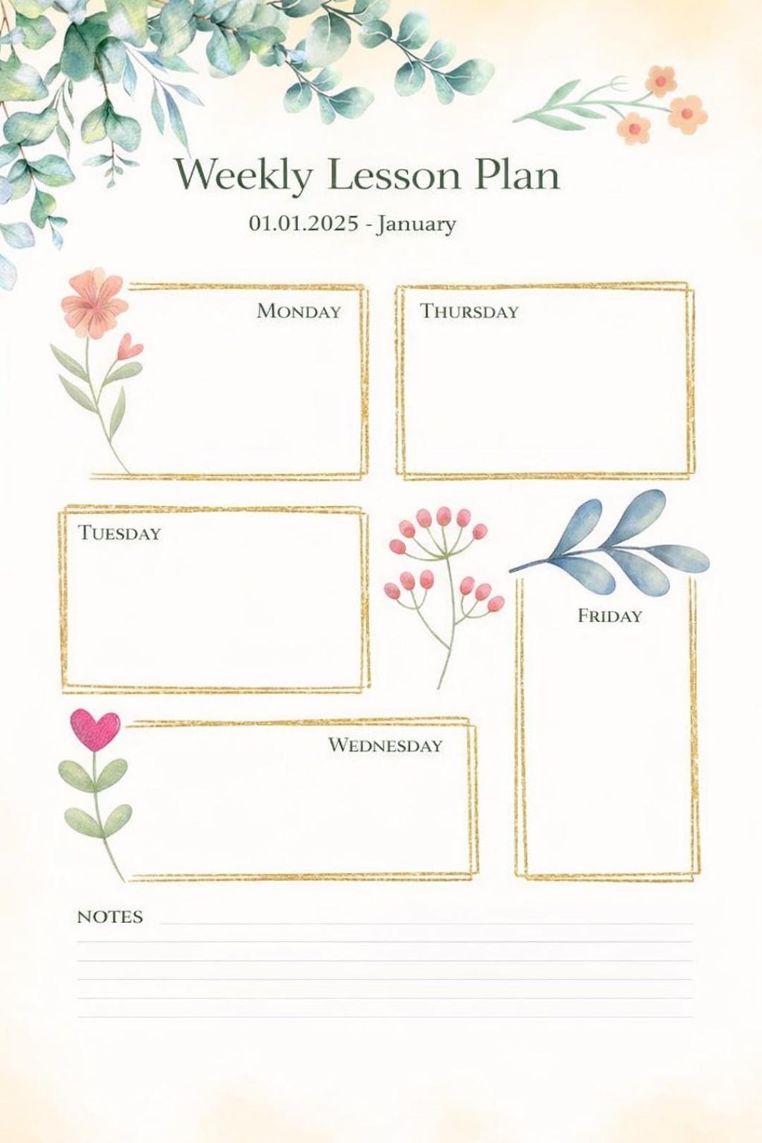 Weekly Lesson Plan Printable | Floral Teacher Planner | Weekly Class ...