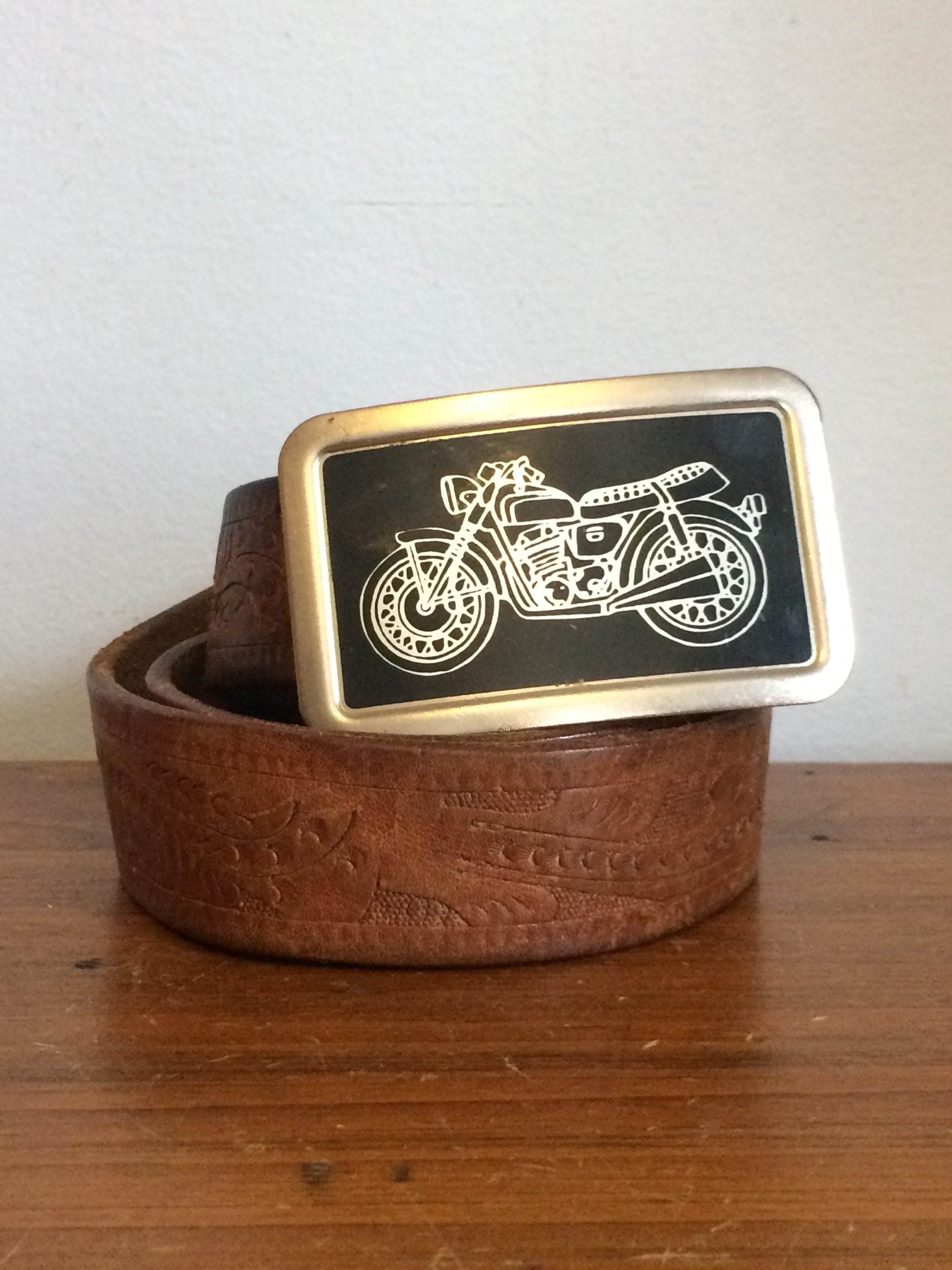 Vintage 80s Motorcycle Belt Buckle / Silver and Black Moto Biker Buckle ...
