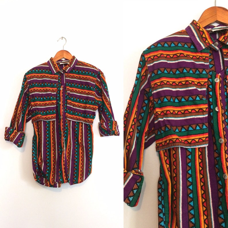 Vintage 80s Southwestern Print Shirt: Cowgirl Rodeo Style, Size Medium ...