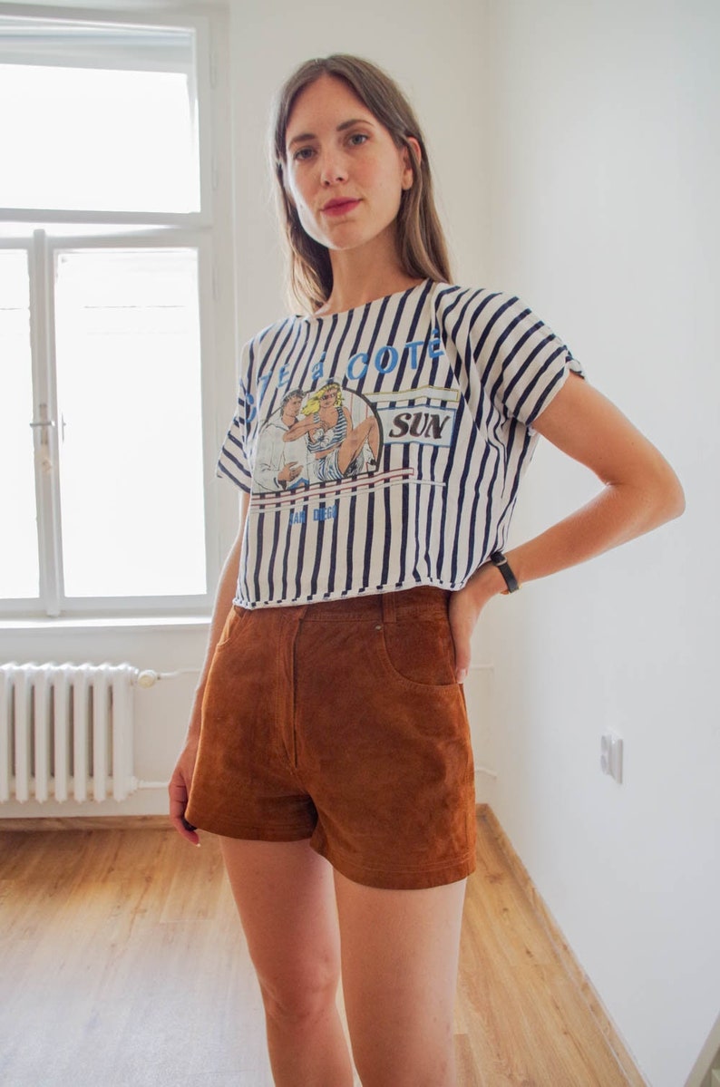 Vintage 80s Cote a Cote Graphic Print Stripe Tee S M - Etsy