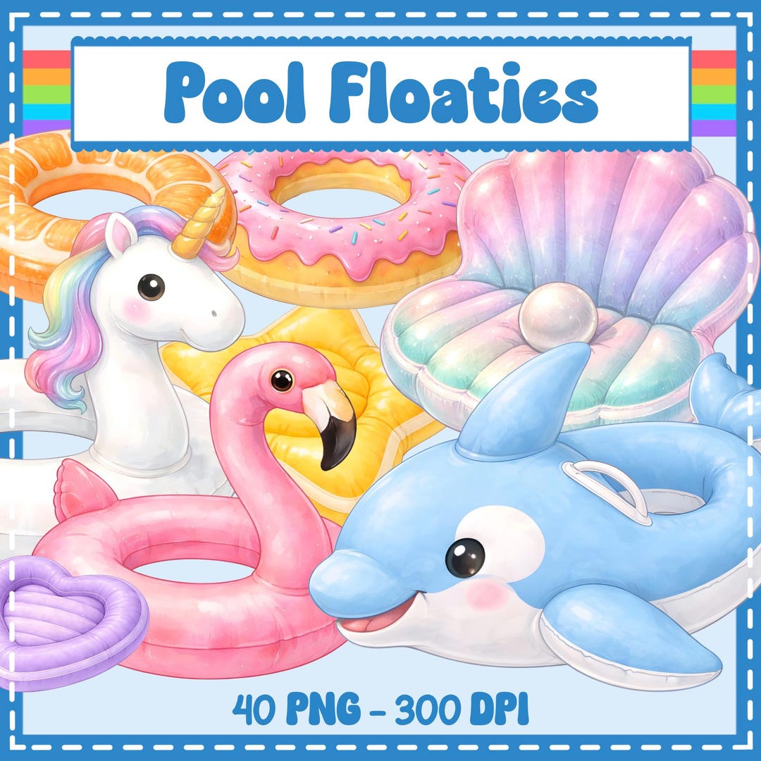 Pool Floaties Clipart, 40 PNG, Kids Design, Nursery, Stickers, Planner ...