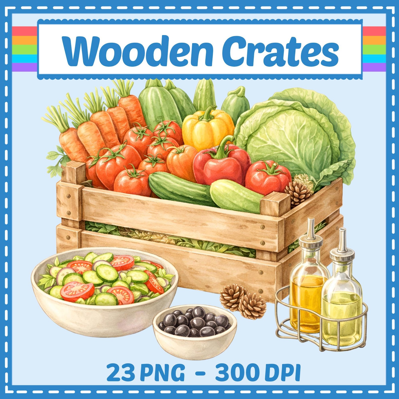 Watercolor Wooden Crates Clipart, 23 PNG, Rustic, Farmhouse, Pantry ...