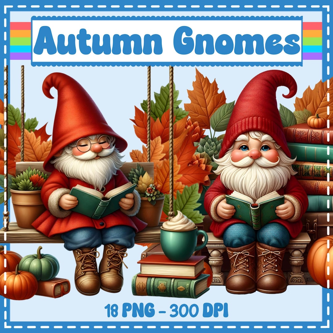 Watercolor Autumn Gnomes Clipart, 18 PNG, Cozy, Cute, Woodland, Forest ...