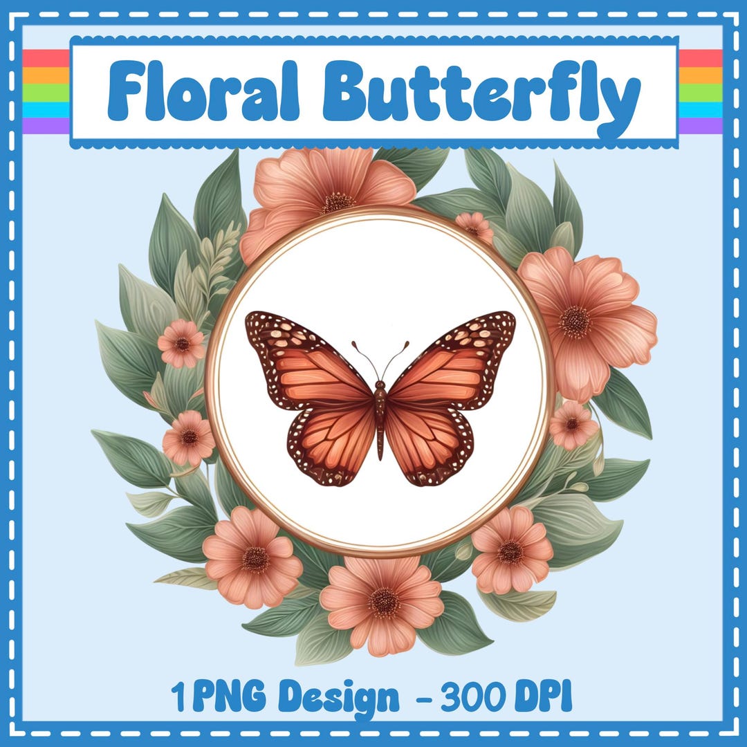 Watercolor Floral Butterfly Clipart, 1 PNG, Central Monarch Butterfly ...