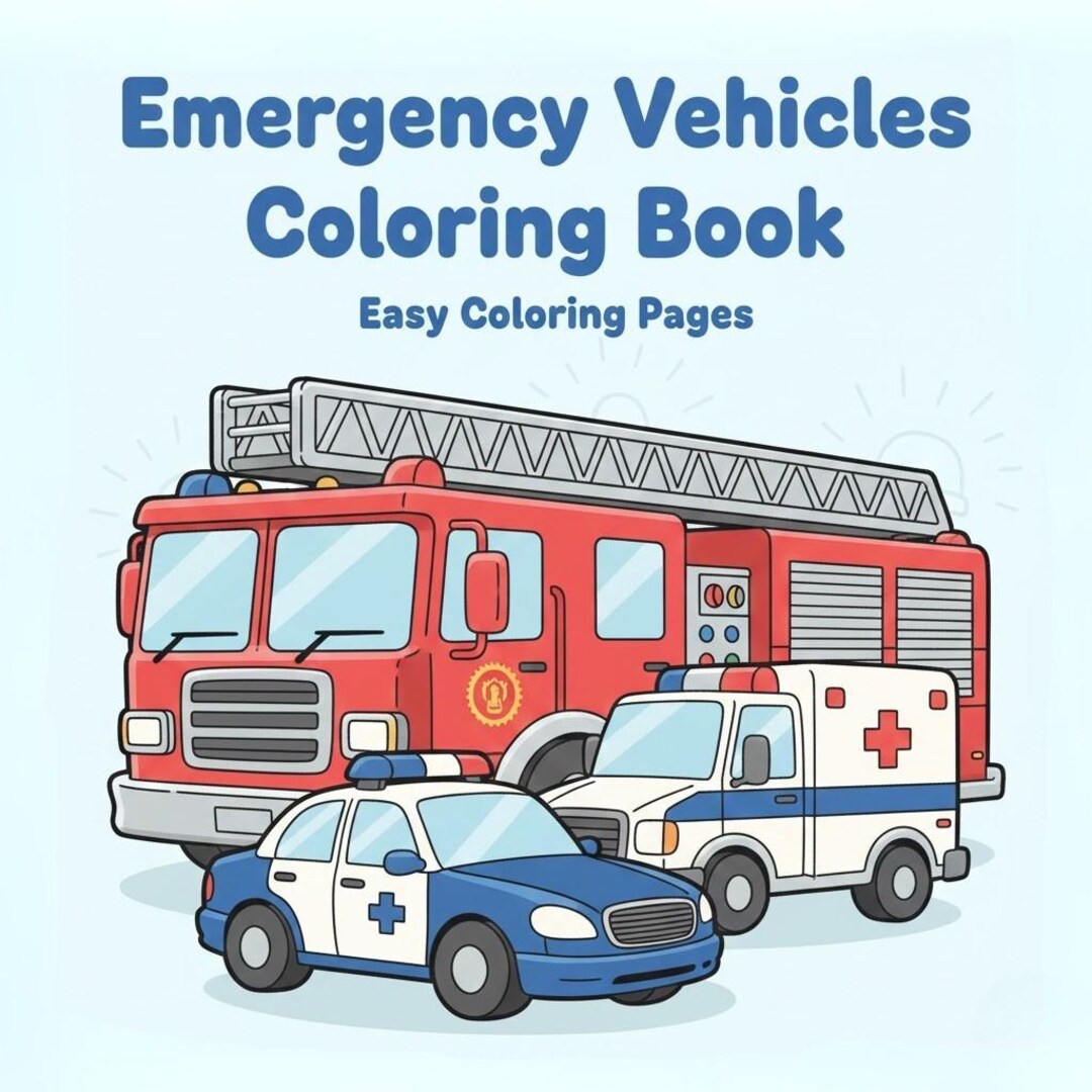 Emergency Vehicles Coloring Book | Easy Coloring Pages | Printable PDF ...