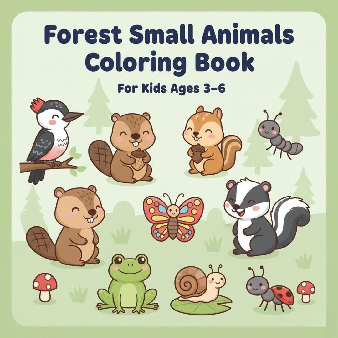 Forest Small Animals Coloring Book for Kids Ages 3–6 | Cute Forest ...