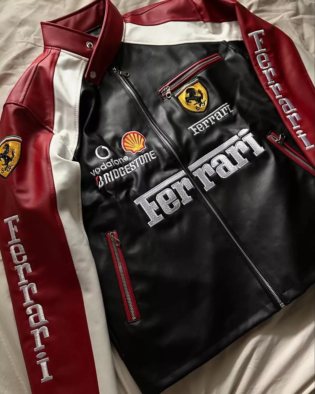 Ferrari Racing Team Leather Jacket Formula 1 Inspired Motorsport Jacket ...
