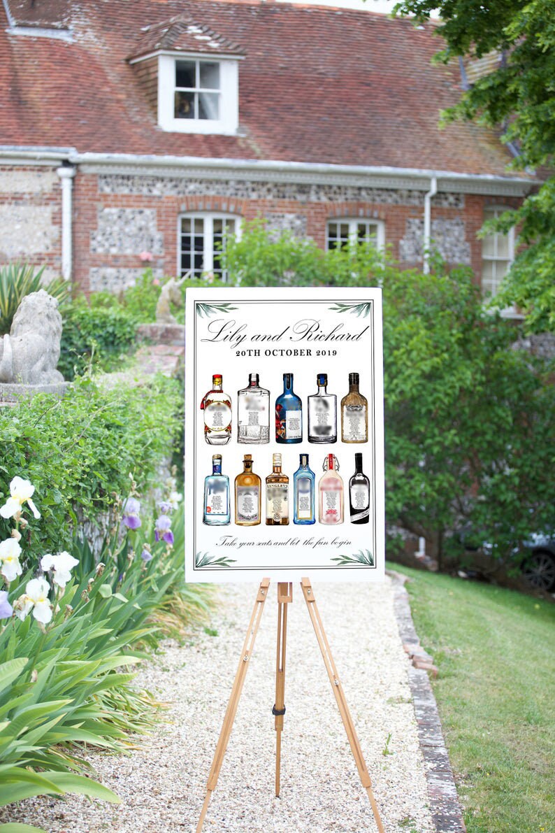 Gin Table Plan Board Bespoke Gin Bottle Illustration Wedding | Etsy