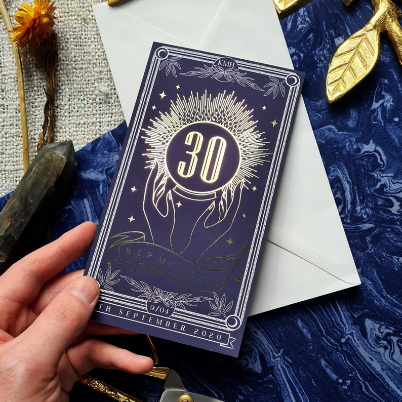 Gold Foil Tarot Card Birthday Invitation With R.I.P. My Youth Design ...