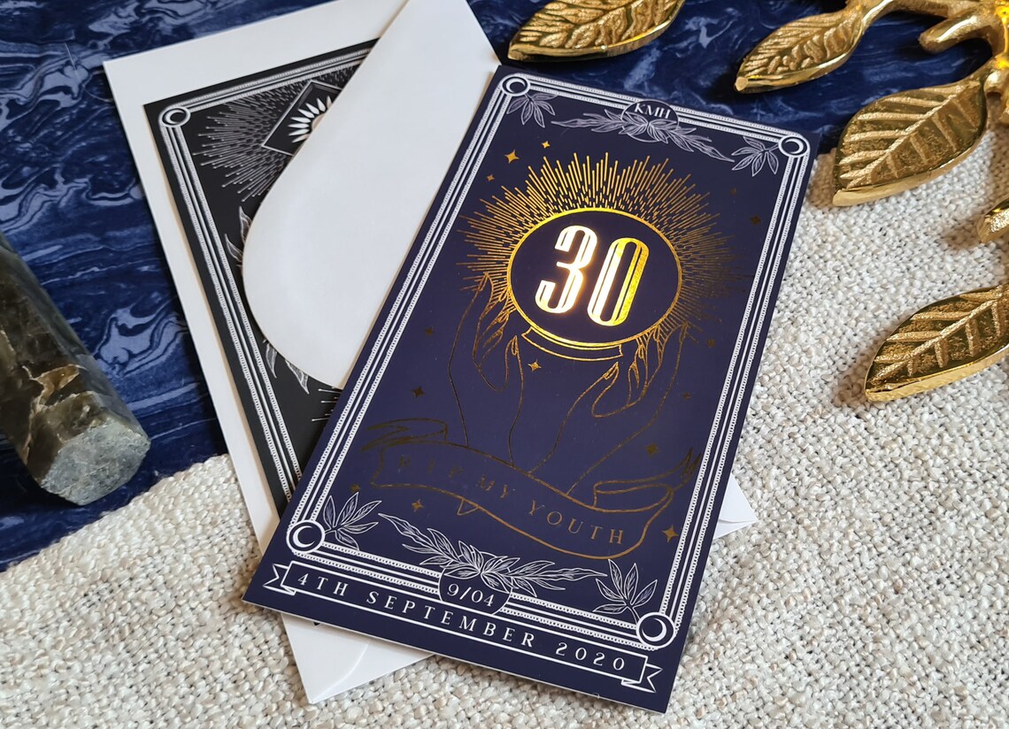 Gold Foil Tarot Card Birthday Invitation Personalised Save | Etsy