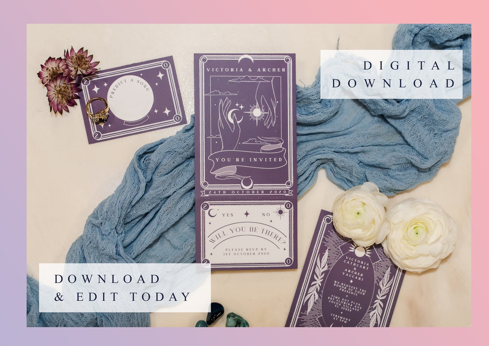 Printable Tarot Card Invitation Sun and Moon Personalised - Etsy