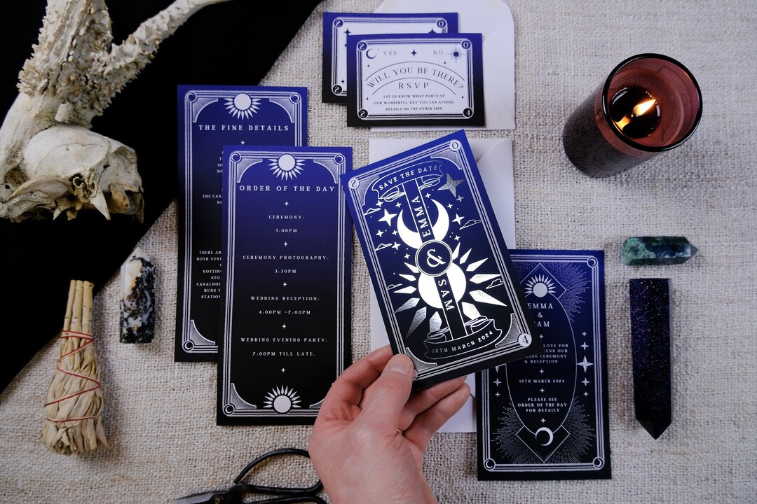 Unique Foiled Tarot Card Invitation Suite 'sun and Moon', Personalised ...