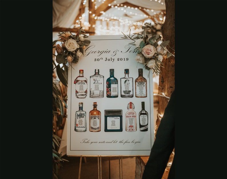 Gin Table Plan Board Bespoke Gin Bottle Illustration Wedding | Etsy